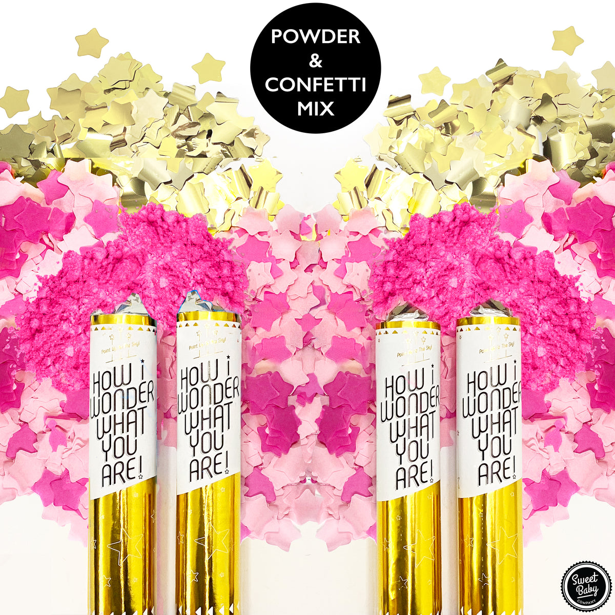 Set of 4 Gender Reveal Cannons in Pink Color Powder and Confetti for B ...